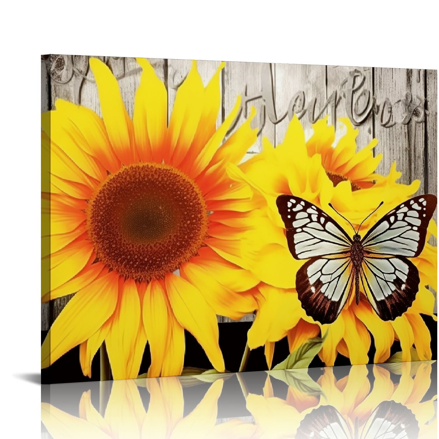JEUXUS Rustic Sunflower Wall Art Butterfly Pictures Sunflower Kitchen ...