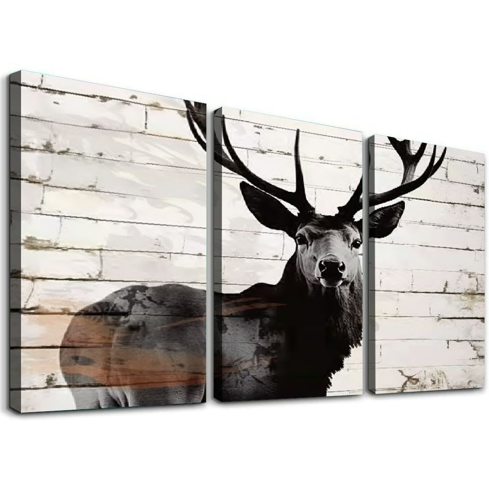 JEUXUS Rustic Wildlife Wall Art Black Bear Deer Wall Decor Cabin ...