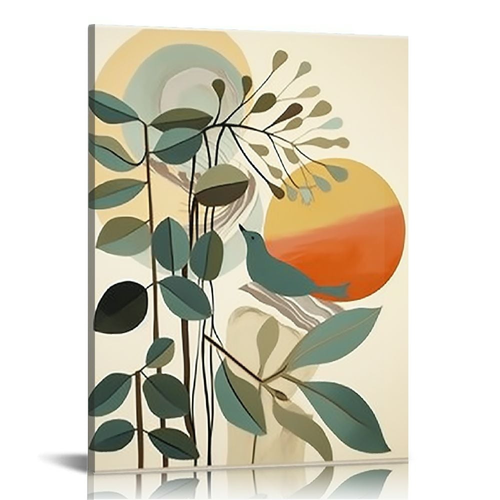 JEUXUS Sage Green Boho Wall Art Prints, Green Mountain Sun Palm Leaf ...