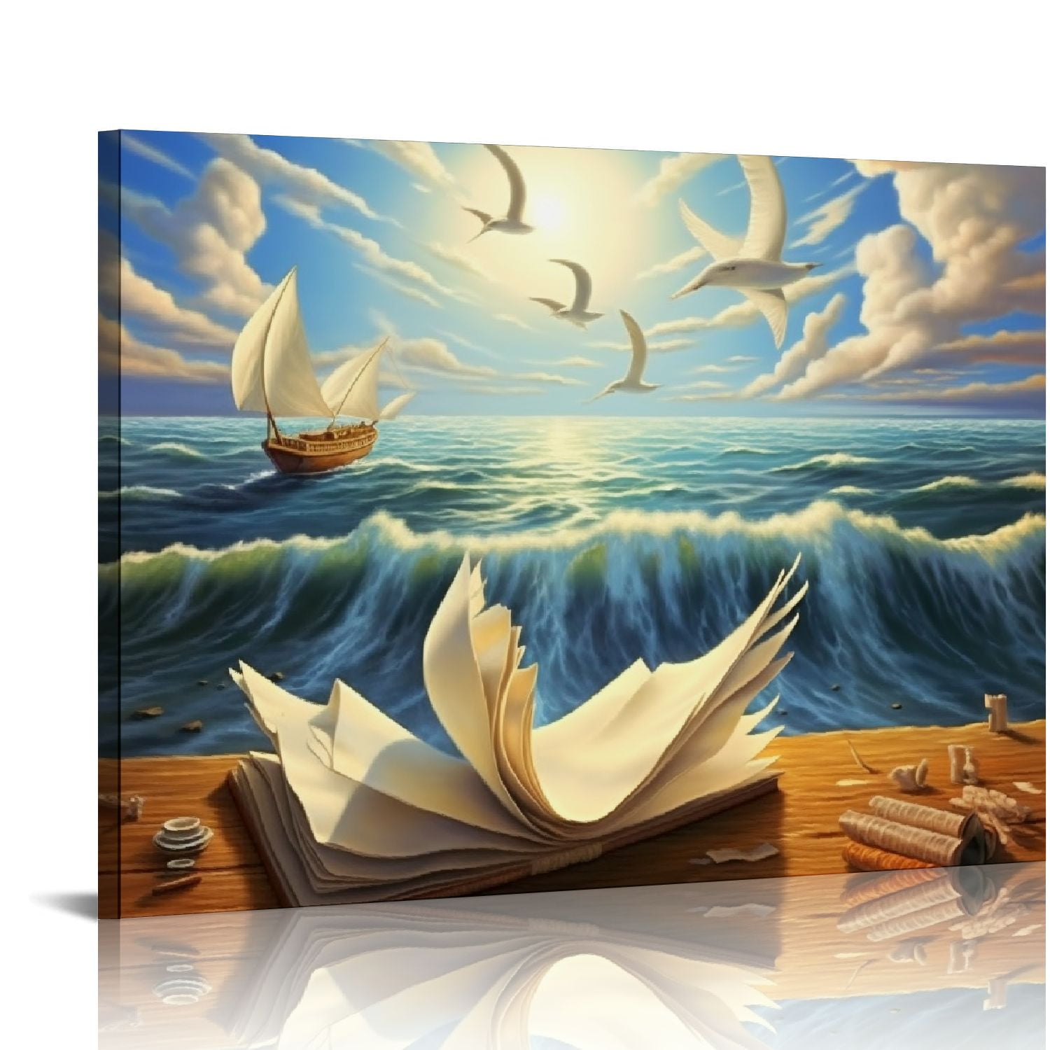 JEUXUS Salvador Dali Wave Book Canvas Wall Art - Famous Oil Painting ...