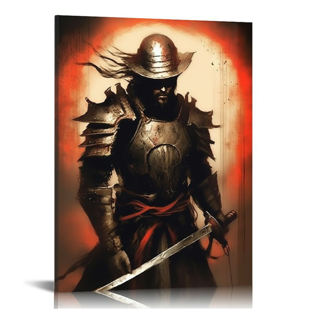 JEUXUS Samurai Warrior Wall Art Framed Oil Paintings Printed on Canvas ...