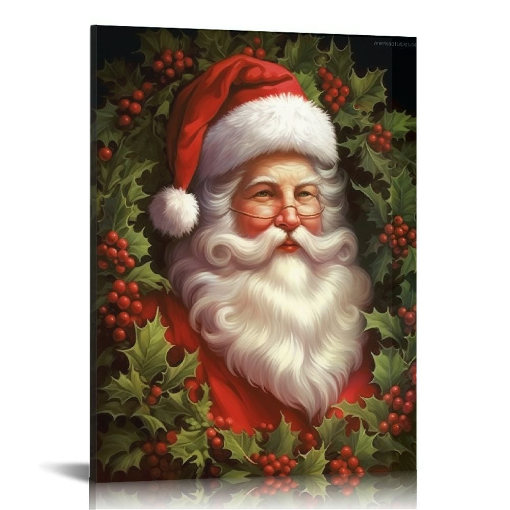 JEUXUS Santa Claus Canvas Wall Art Santa Oil Paintings Christmas Poster ...