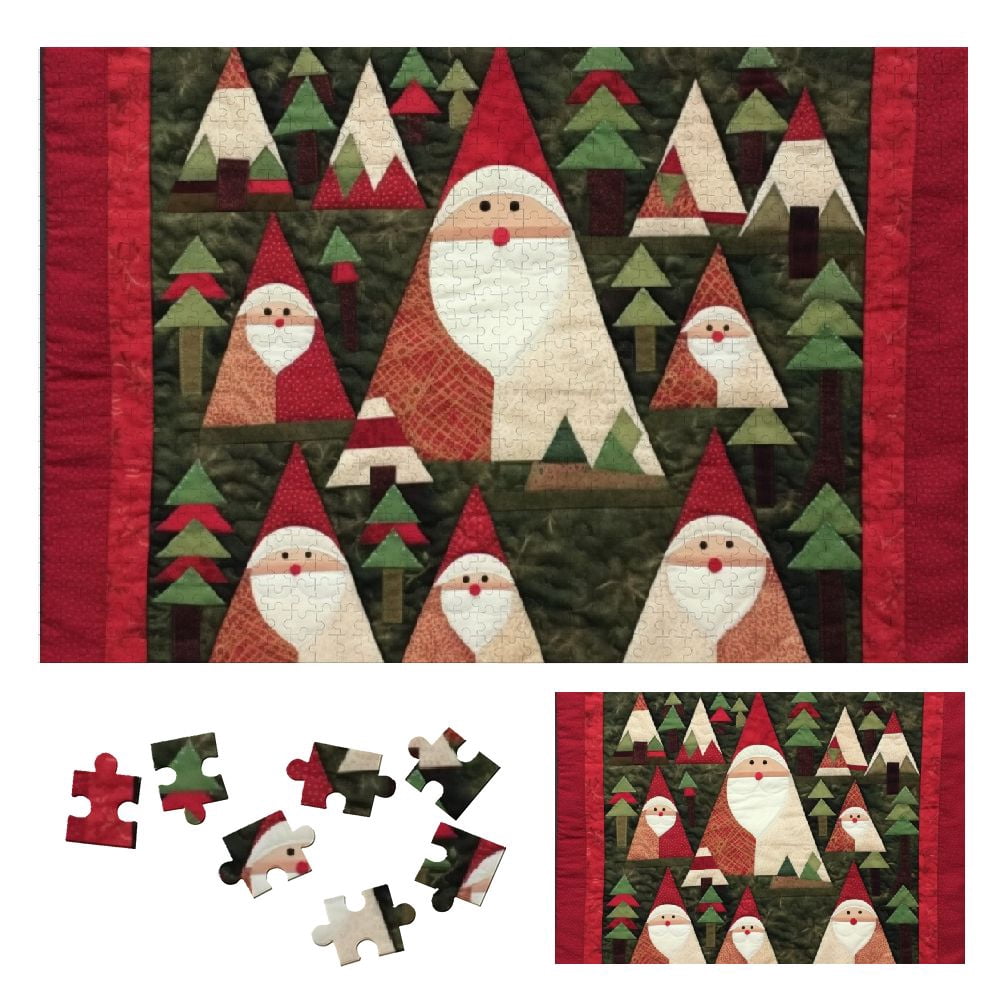 JEUXUS Santa Claus, Trees, Folk Art Wooden Jigsaw Puzzle Challenging ...