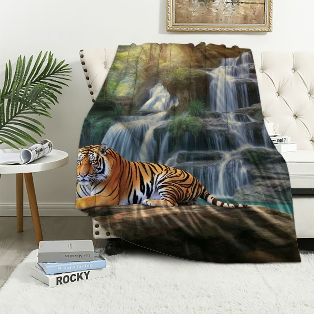 JEUXUS Savannah Throw Blanket, Indochina Tiger Laying Under Banyan Tree ...