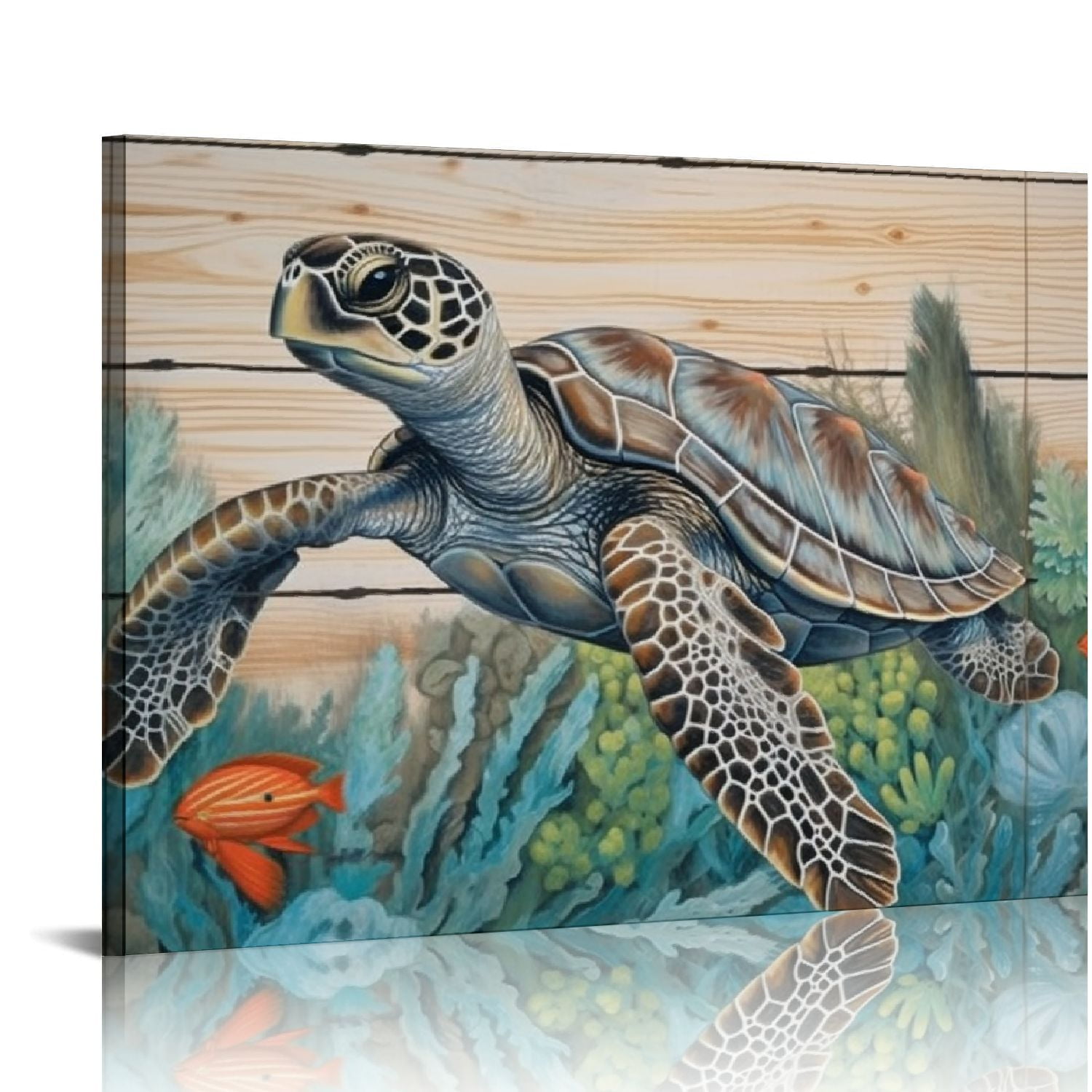 Jeuxus Sea Turtle Bathroom Wall Decor Teal Coral Canvas Wall Art Sea