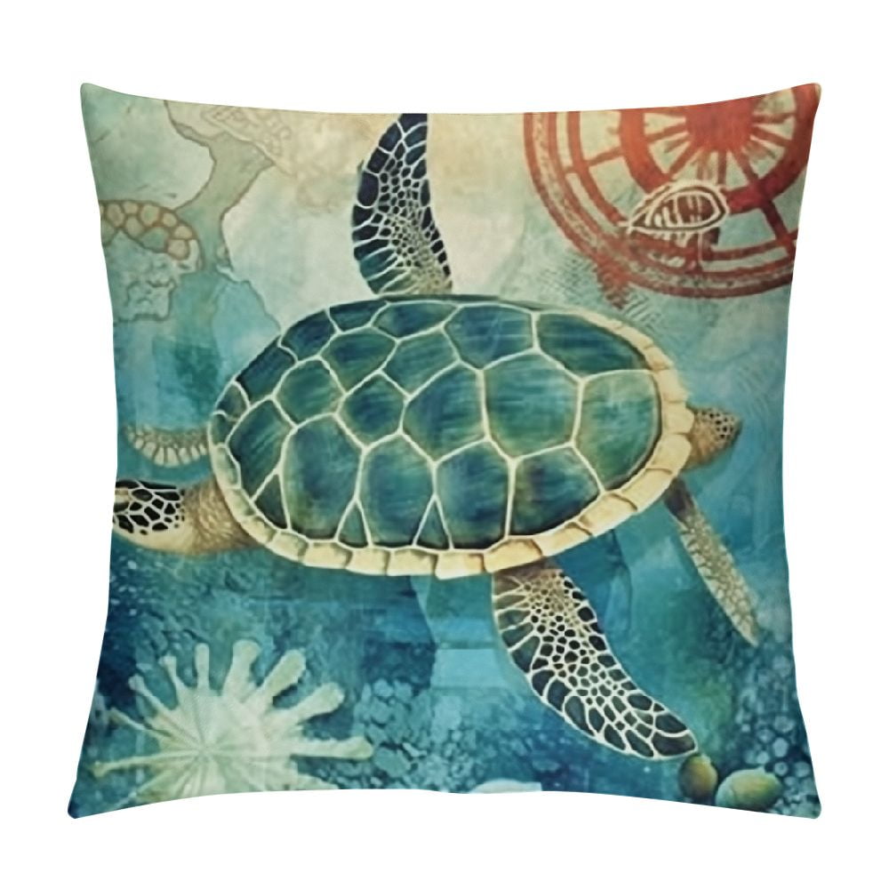 JEUXUS Sea Turtle Pillow Cases Ocean Theme Home Decorative Throw Pillow ...