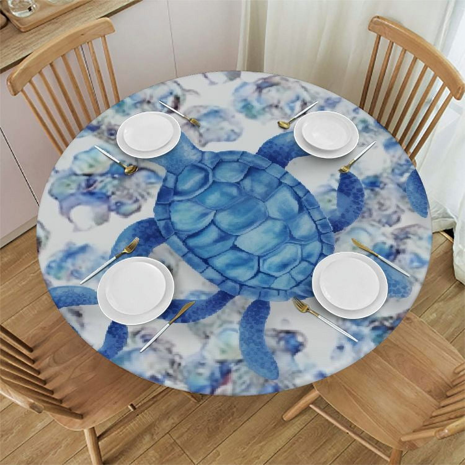 JEUXUS Sea Turtle Round Tablecloth,Shell Pearls Watercolor Circle Table ...