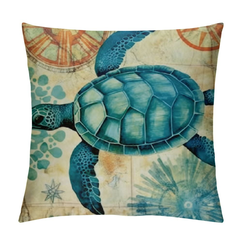 RUIYC Sea Turtle Throw Pillow Case Mediterranean Style Sea Theme ...
