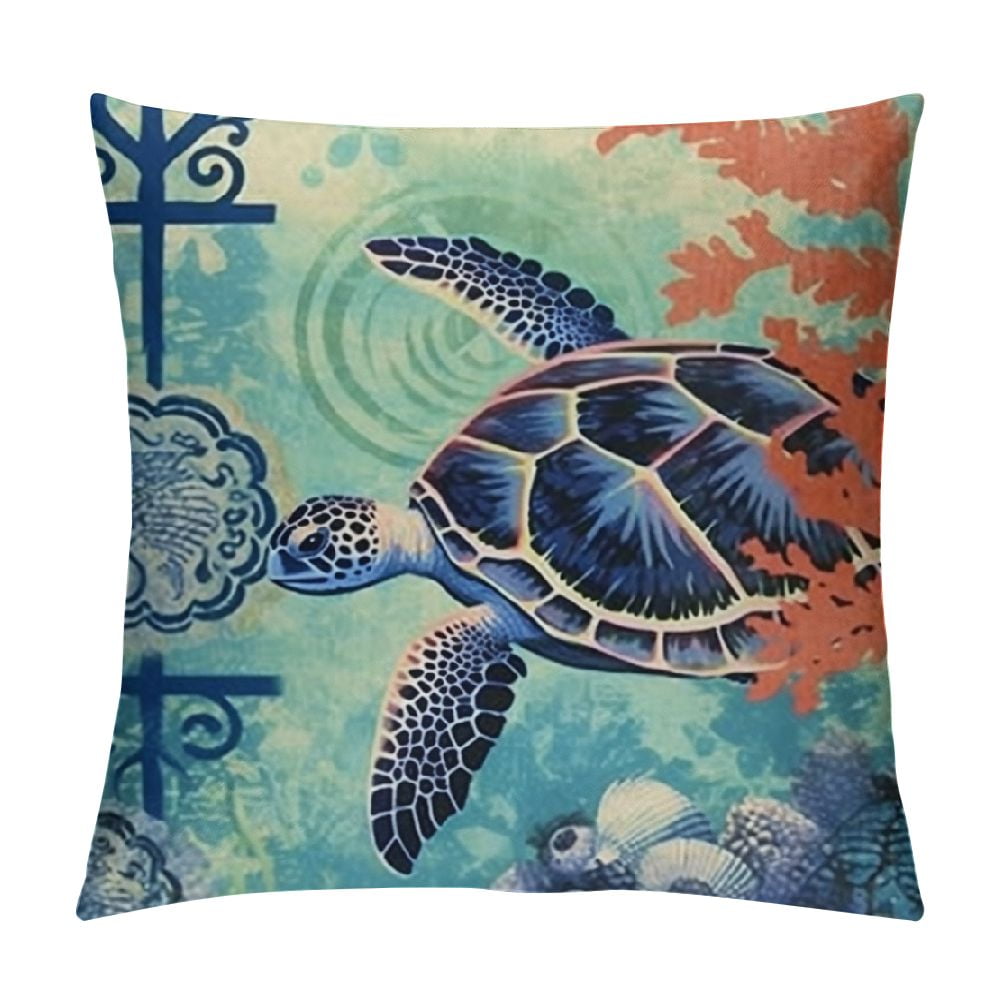 JEUXUS Sea Turtle Watercolor Ocean Theme Mediterranean Style Patio ...