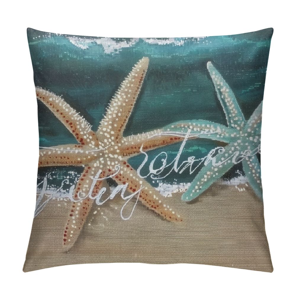 RUIYC Starfish Lumber Throw Pillow Cover Brown Sea Marine Fish Square ...