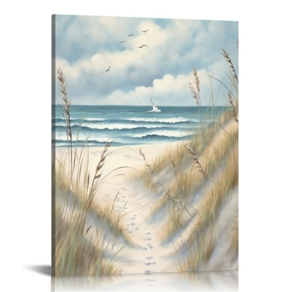 JEUXUS Seascape Canvas Abstract Wall Art: Beach Path Artwork to The Sea ...
