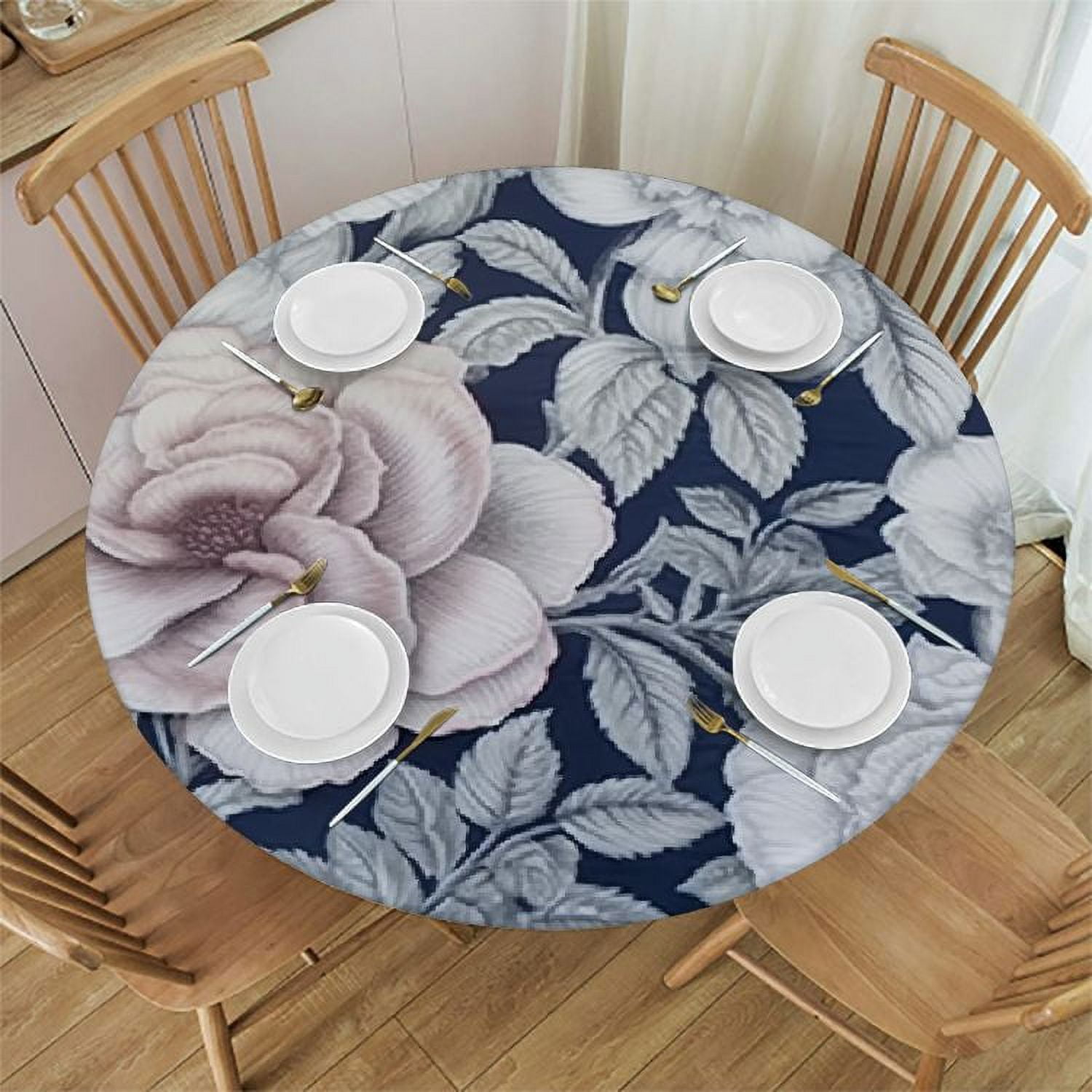 RUIYC Shabby tablecloth with elastic edge, Garden Spring Roses Buds ...