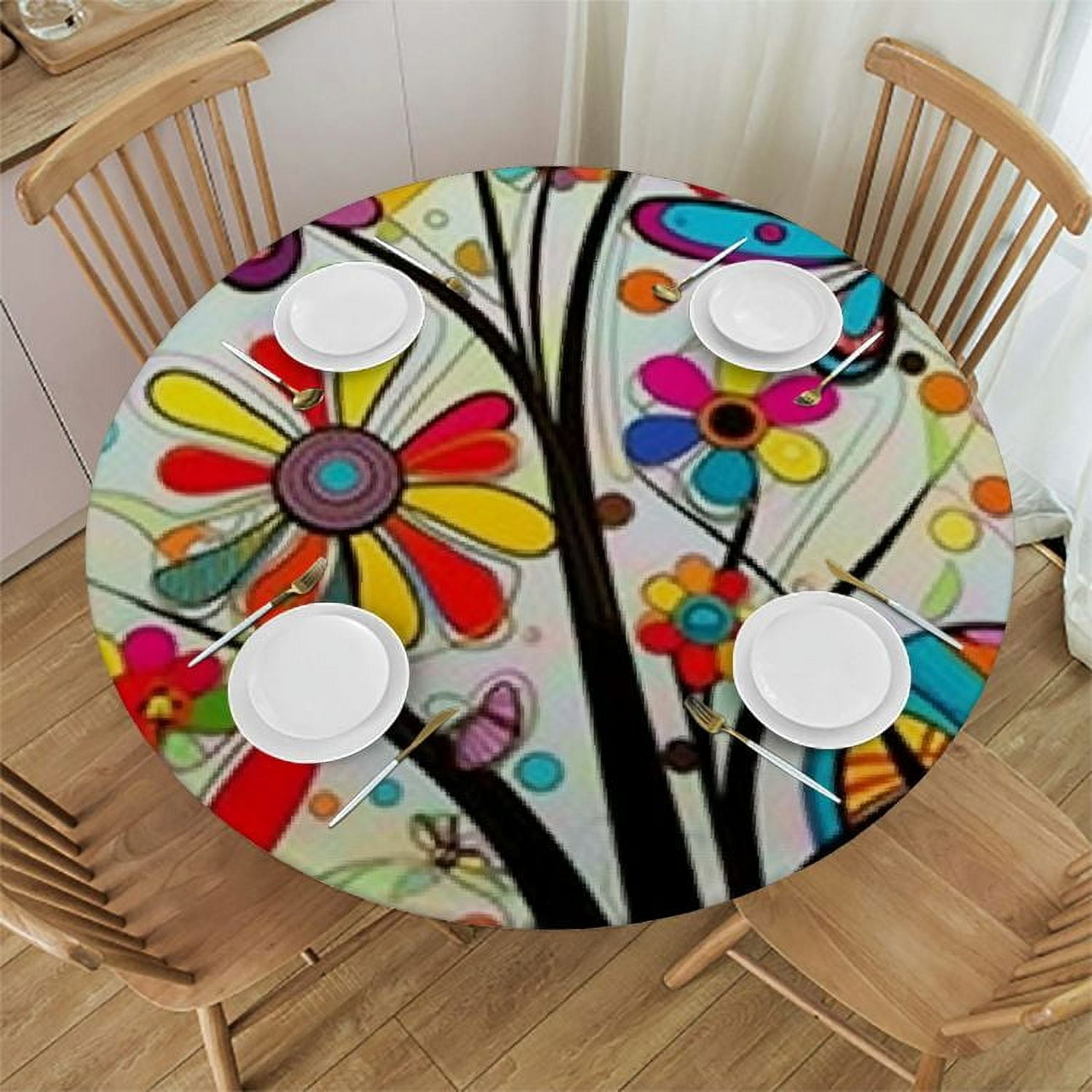 JEUXUS Shaded Animals Tree Colored Wings Flying Round Table Cover Table ...