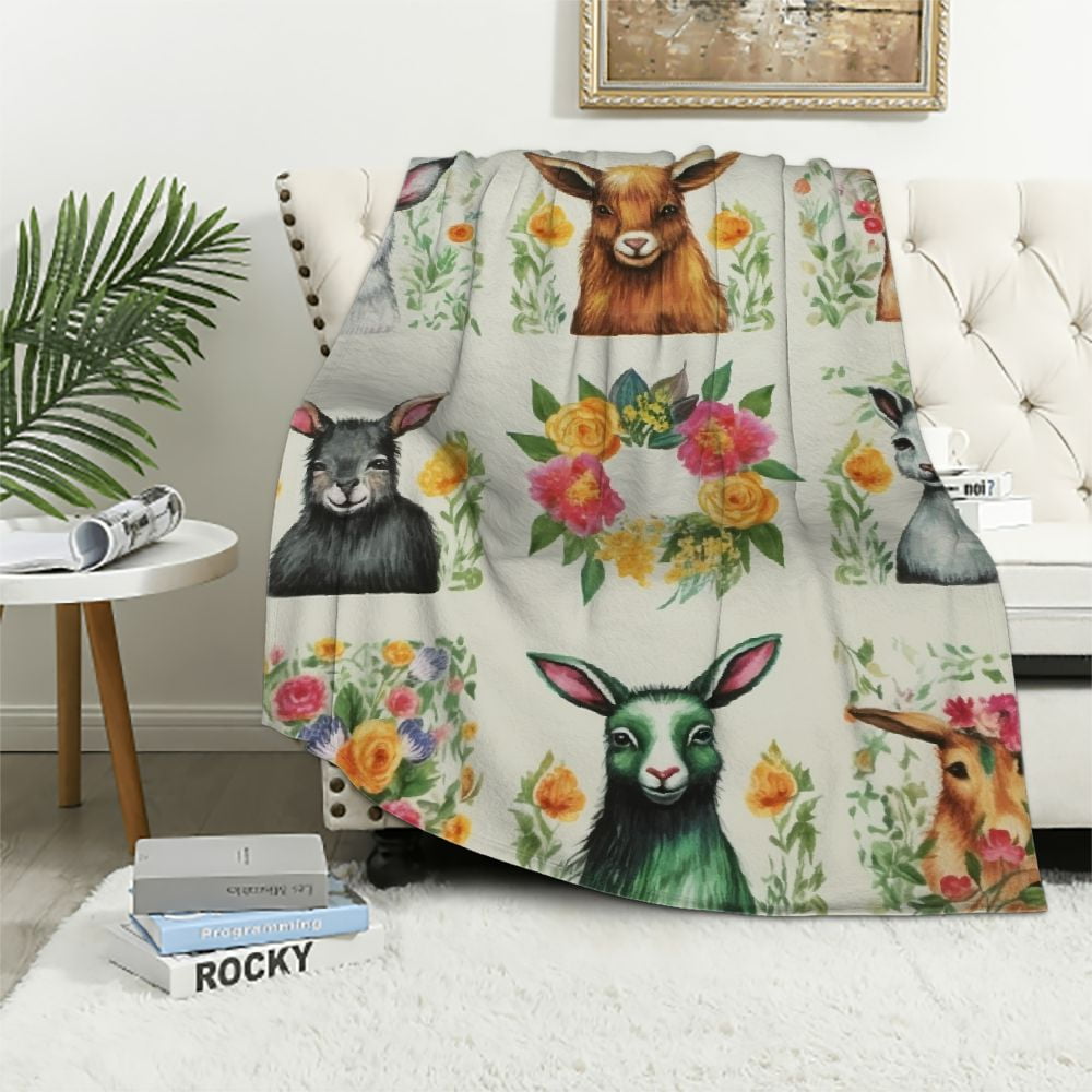 JEUXUS Sheep Blanket Goat Ram Decor Throw Blanket Super Warm Soft Plush ...