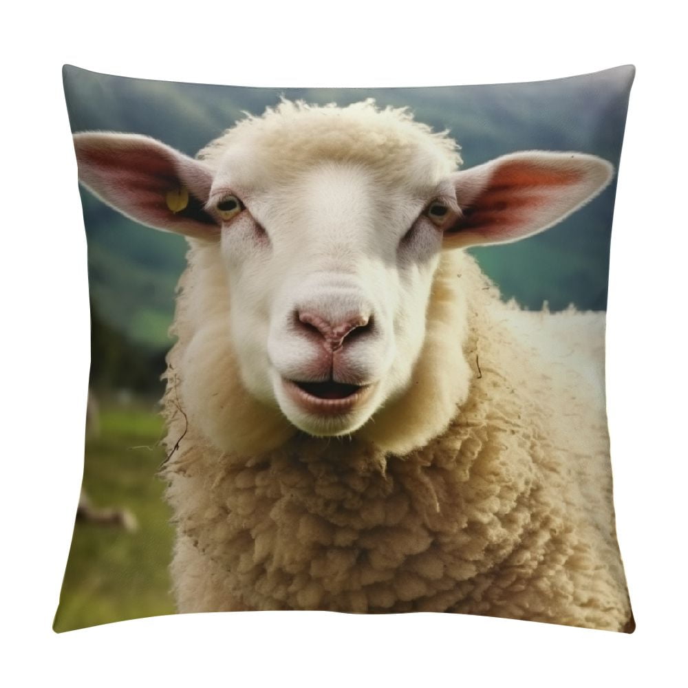 JEUXUS Sheep Pillow Cover,Decorative Throw Pillow Funny Sheep Portrait ...