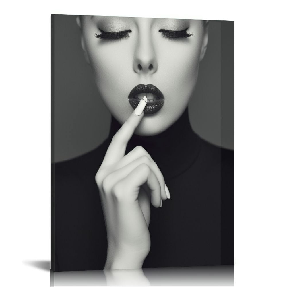 JEUXUS Shhh Woman Hot Lips Finger Black And White Minimalist Wall Art ...