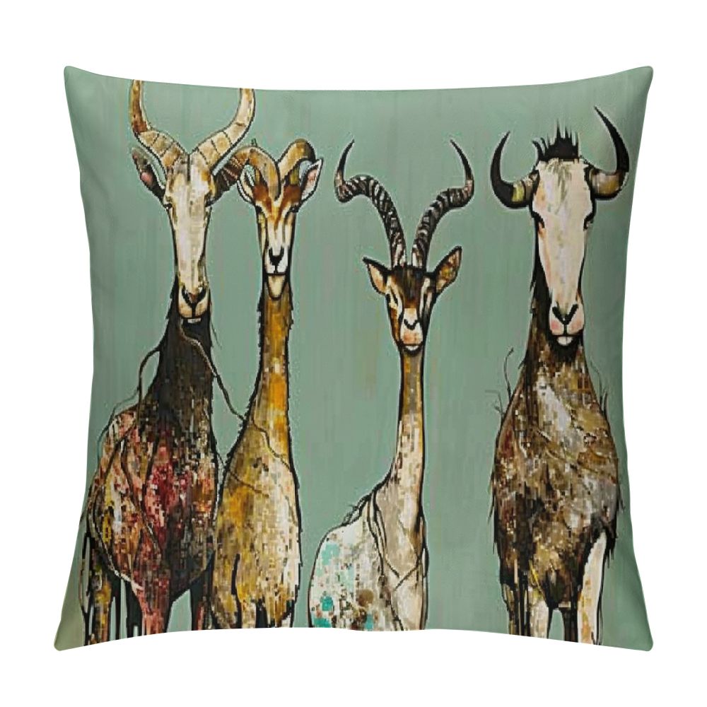 JEUXUS Short Plush Pillowcase Donkey, Llama, Goat, Sheep on Teal for ...