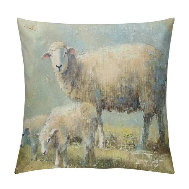 JEUXUS Short Plush Pillowcase Sheep Lamb Family Farm Aesthetic ...