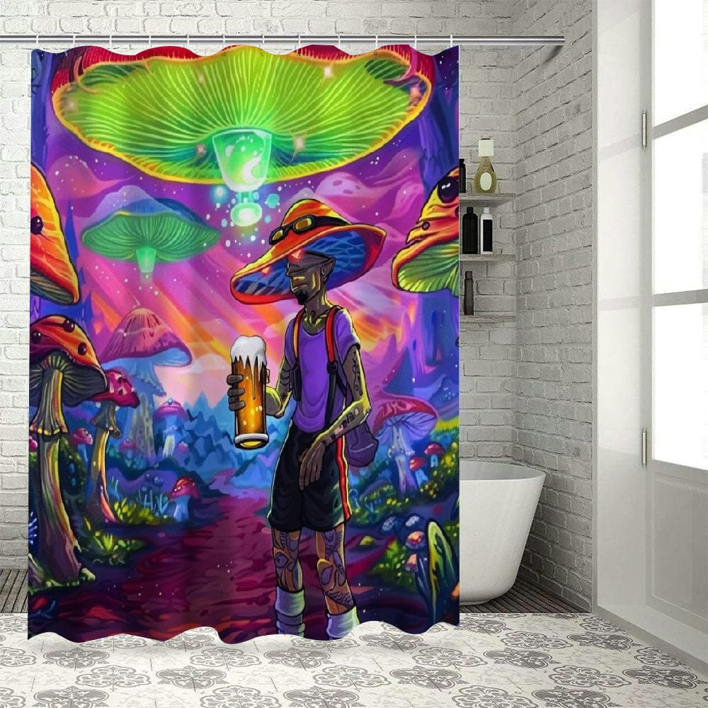 JEUXUS Shower Curtain Alien Cool Alien Fantasy Mushroom Multiple Sizes ...