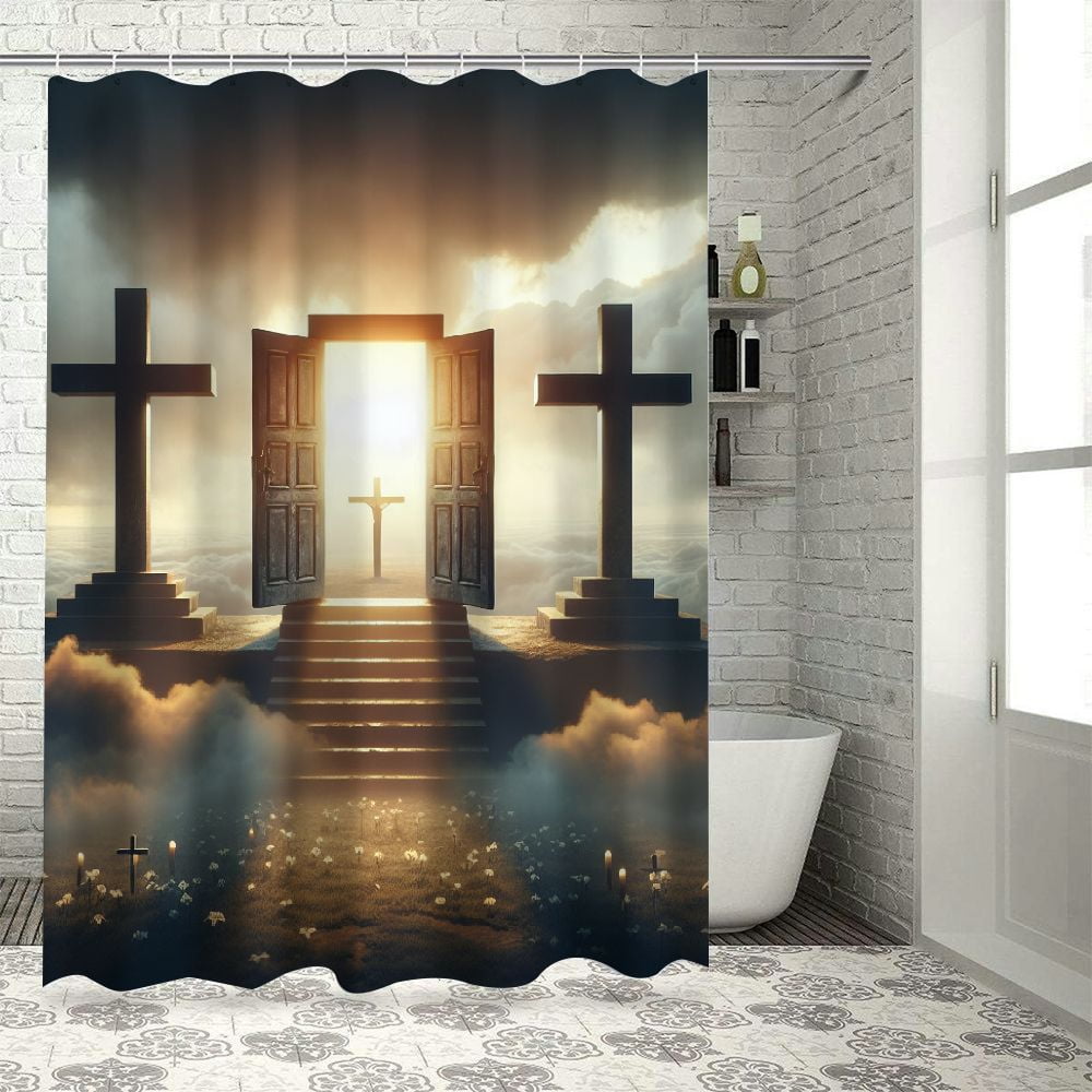 JEUXUS Shower Curtain Christian Three Crosses Painting, Waterproof and ...