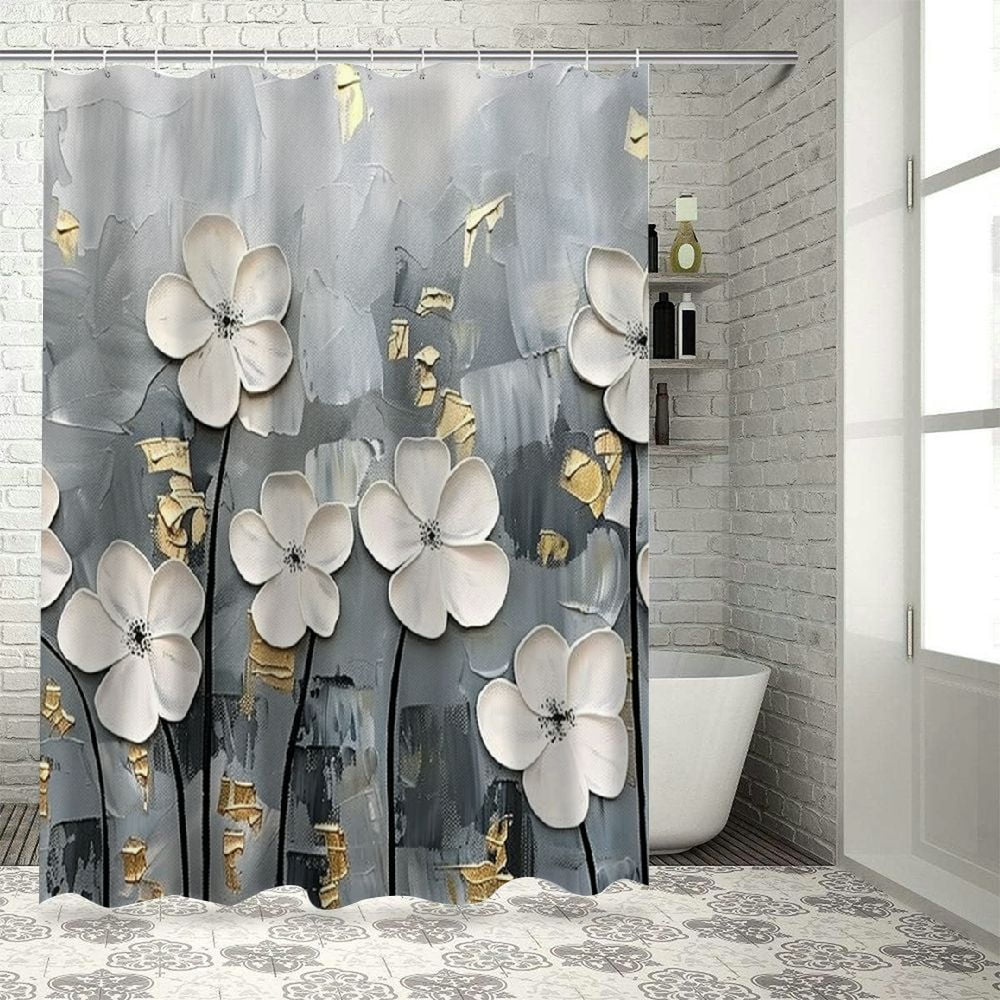 JEUXUS Shower Curtain Pallet Knife White Lily Bouquet of Flowers Floral ...