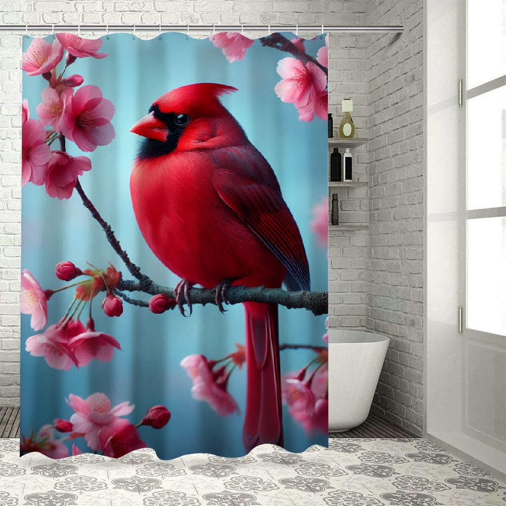 JEUXUS Shower Curtain for Bathroom Spring Summer Red Cardinal Birds ...