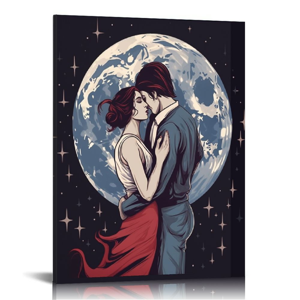 JEUXUS Skeleton Moon Canvas Poster Painting Wall Art, to the Moon and ...