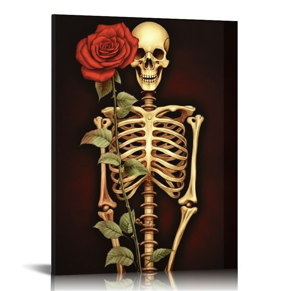 JEUXUS Skull Canvas Wall Art Vintage Human Skeleton Picture for Bedroom ...