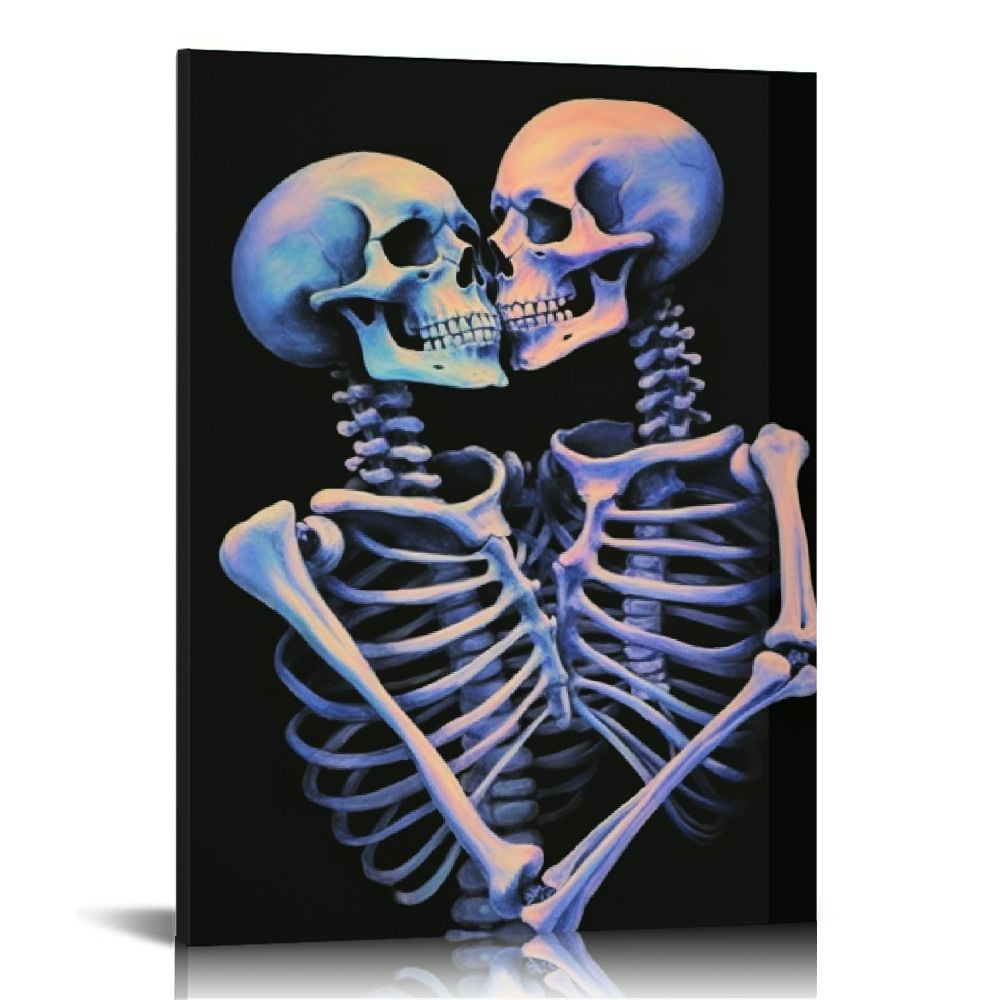 RUIYC Skull Wall Art Abstract Kissing Skeleton Lovers Painting Art ...