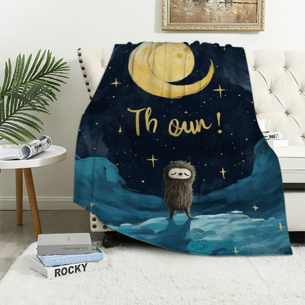 JEUXUS Sloth Blanket Gifts for Kids, Cute Sloth on The Moon Throw ...