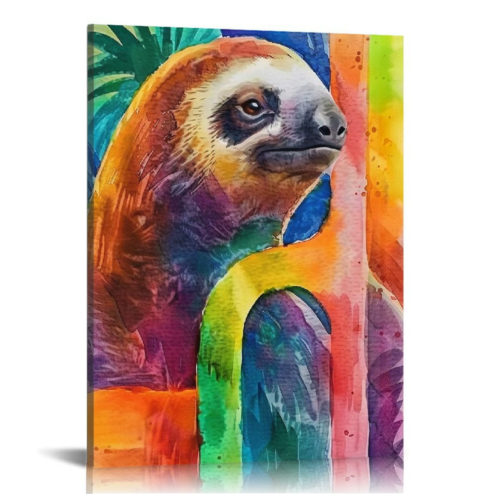 JEUXUS Sloth Paintings Watercolor Animal Wall Art,Animal Canvas Wall ...