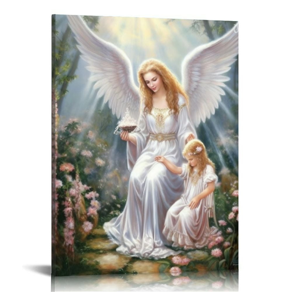 JEUXUS Smiling Angel White Wings Cherub Art Painting Poster Canvas ...