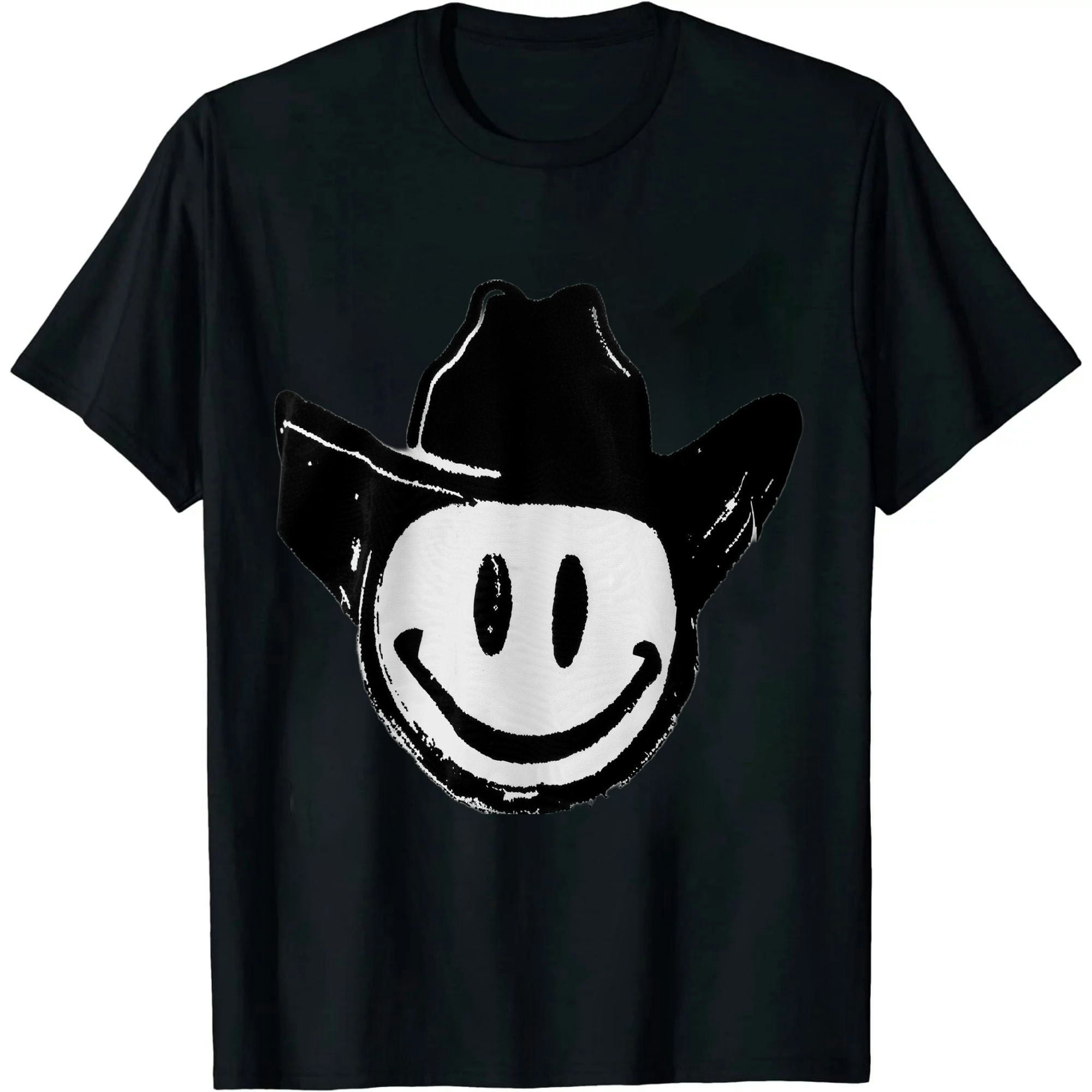 JEUXUS Smiling Happy Face With Black Rodeo Cowboy Hat T-Shirt - Walmart.com