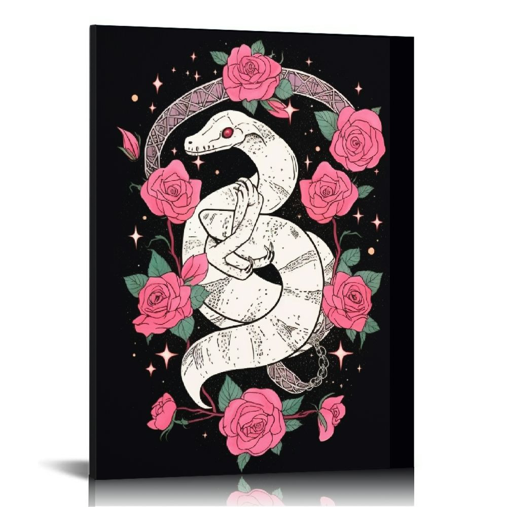 JEUXUS Snake And Roses Flowers Tattoo Canvas Wall Art Prints Gifts for ...