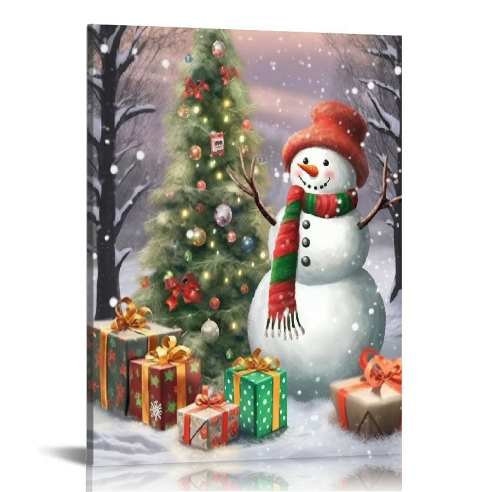 JEUXUS Snowman Pictures Decor Wall Art Holly Christmas Tree Winter ...