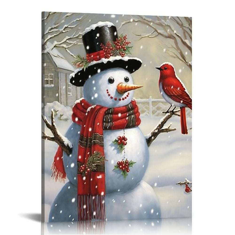 JEUXUS Snowman Wall Art, Christmas Canvas Print, Winter Scene ...