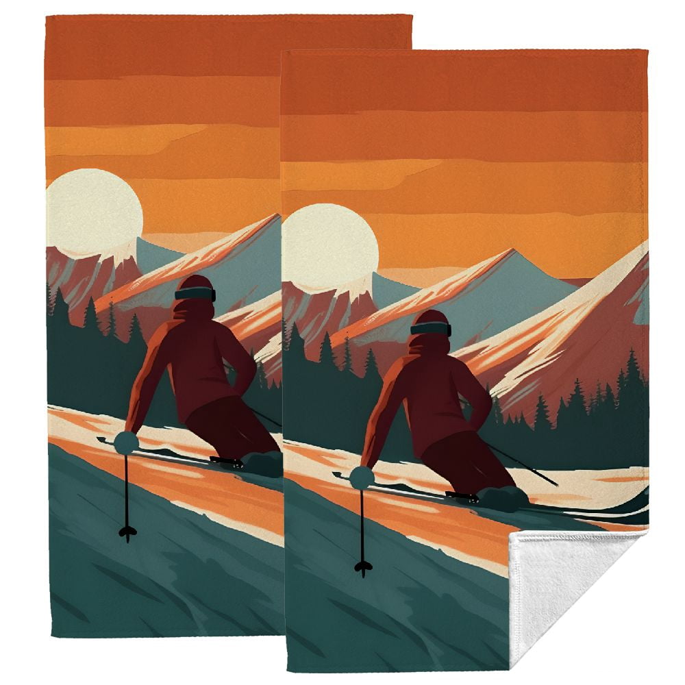 JEUXUS Snowy Hill Mountain Sunset Absorbent Hand Towels 27.5*16in 2 ...