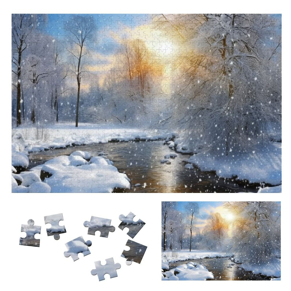 JEUXUS Snowy Trees Stream Wooden Jigsaw Puzzle Challenging Difficult ...
