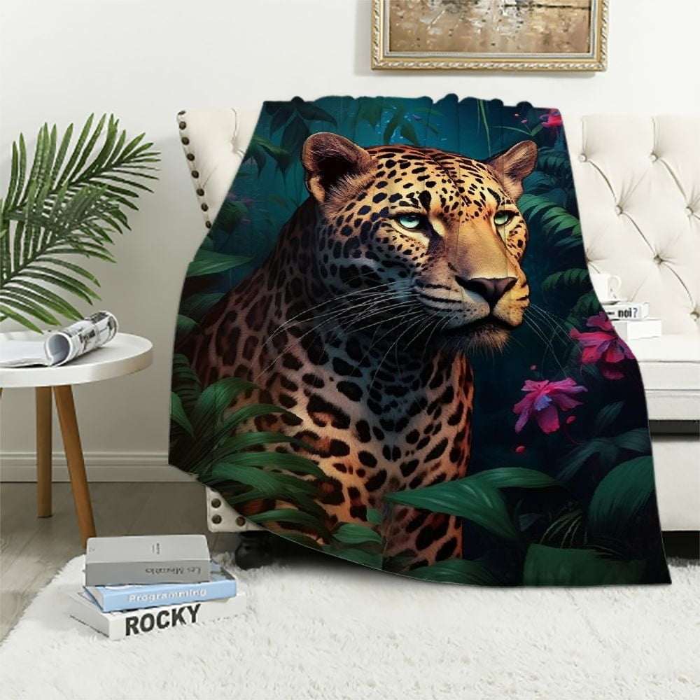 JEUXUS Soft Cozy Fleece Throw Blanket for Couch, Leopard Cheetah Jungle ...