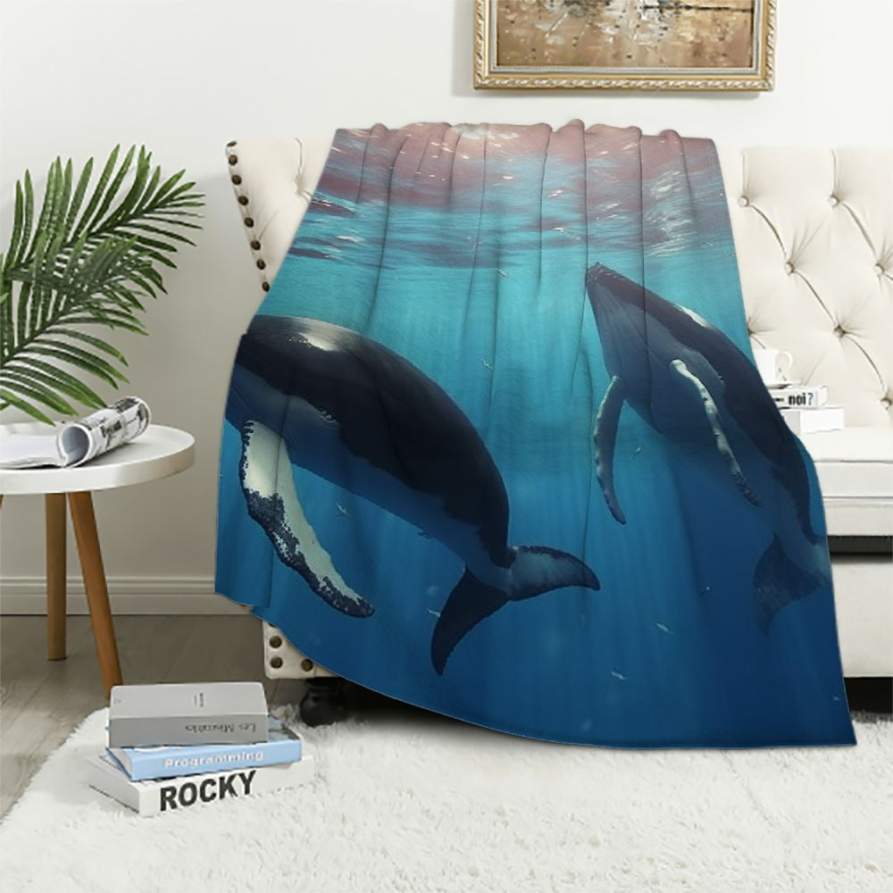 JEUXUS Soft Cozy Throw Blanket Two Humpback Whales Swim in Ocean Fuzzy ...