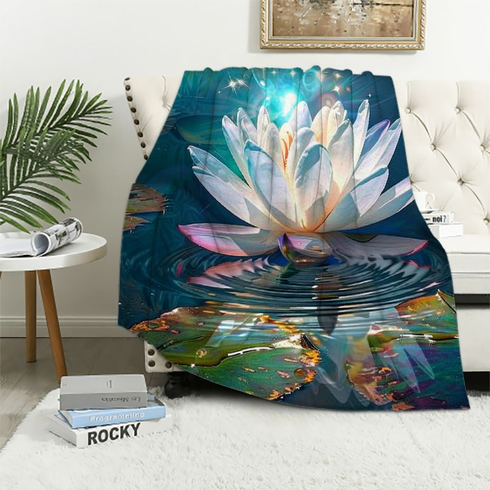 JEUXUS Soft Plush Blankets Zen White Water Lily Lotus Flower Bloom in ...