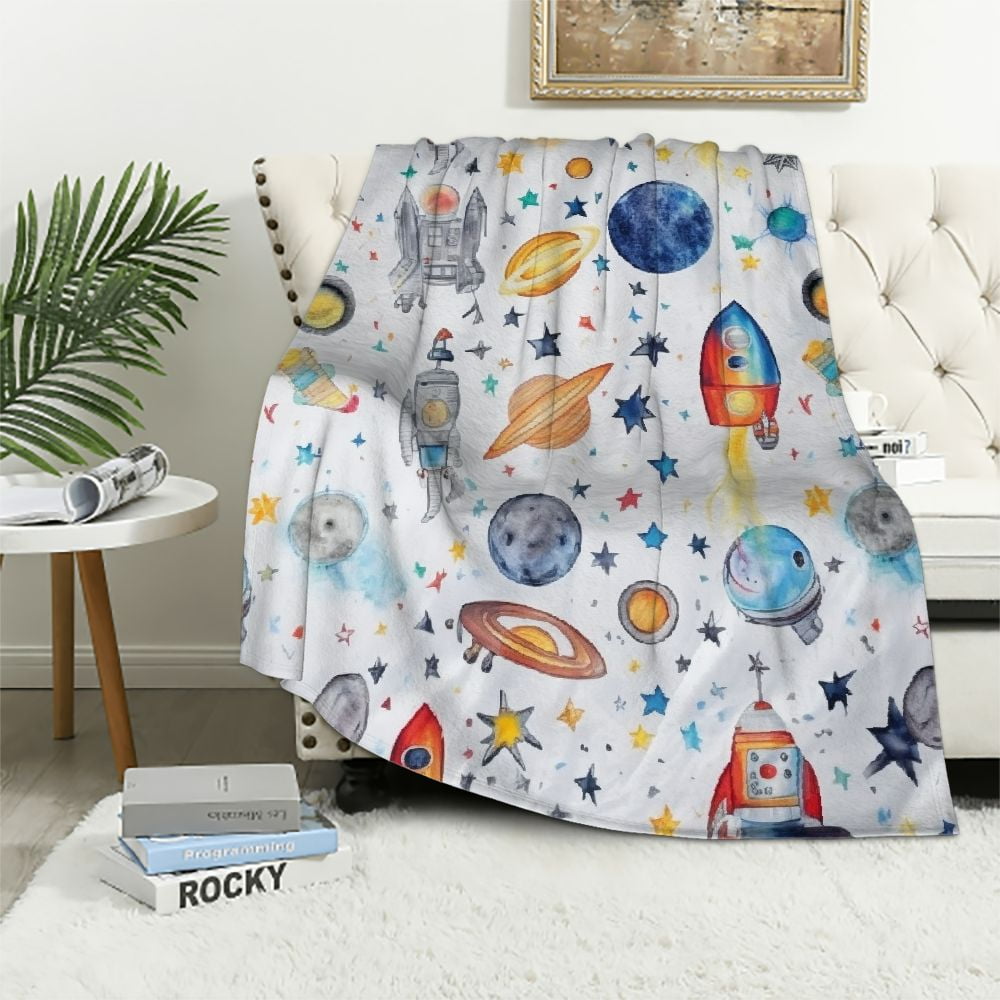 JEUXUS Space Throw Blankets for Kids, Soft Space Planets Blanket, Cozy ...