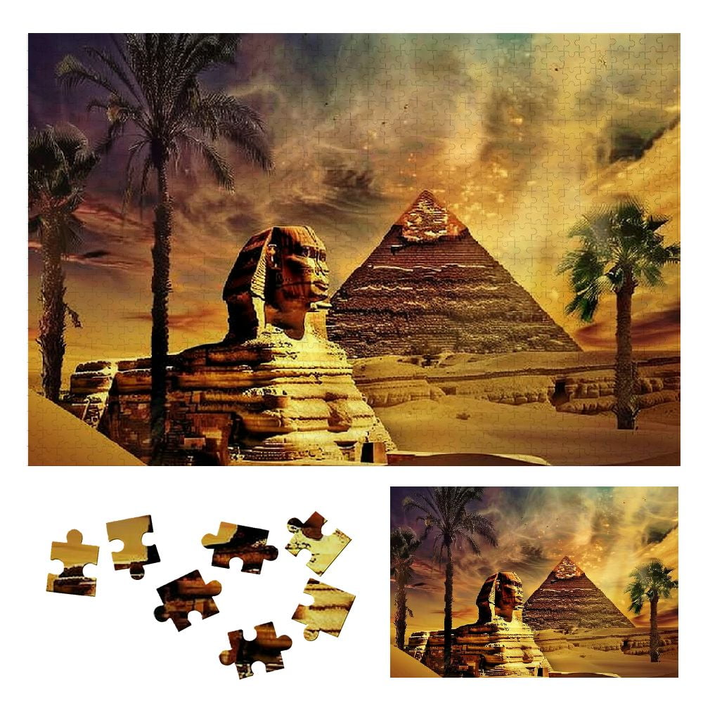 JEUXUS Sphinx Pyramid Palm Trees Wooden Puzzle for Adults and Kids 1000 ...