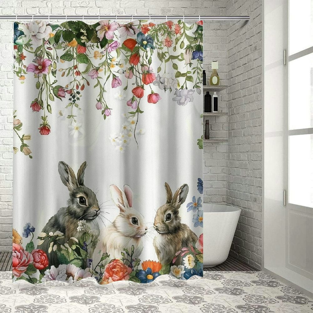 JEUXUS Spring Easter Bunny Shower Curtains for Bathroom Watercolor ...