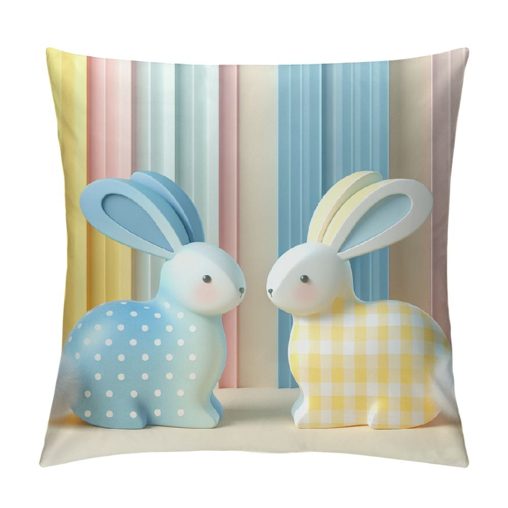 RUIYC Spring Easter Pillow Covers - Colorful Bunny Rabbit and Stripes ...