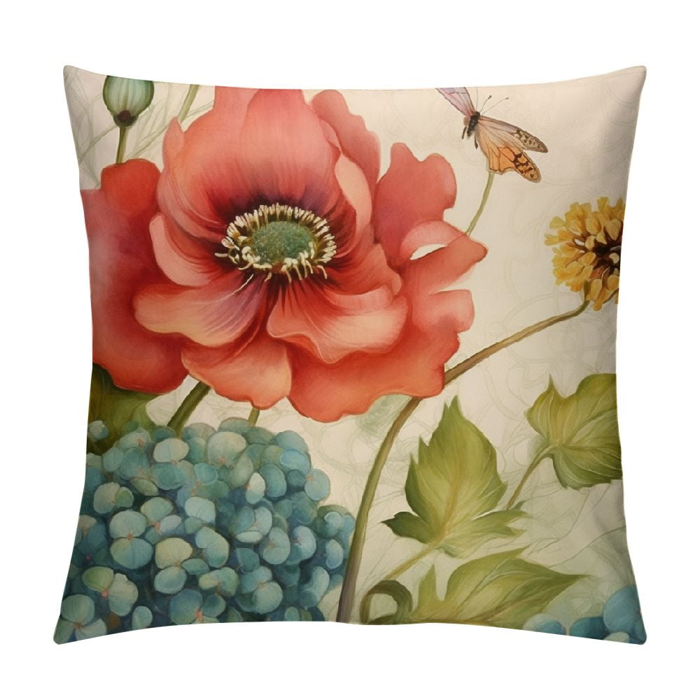 JEUXUS Spring Floral Pillow Covers Watercolor Hydrangea Flower ...