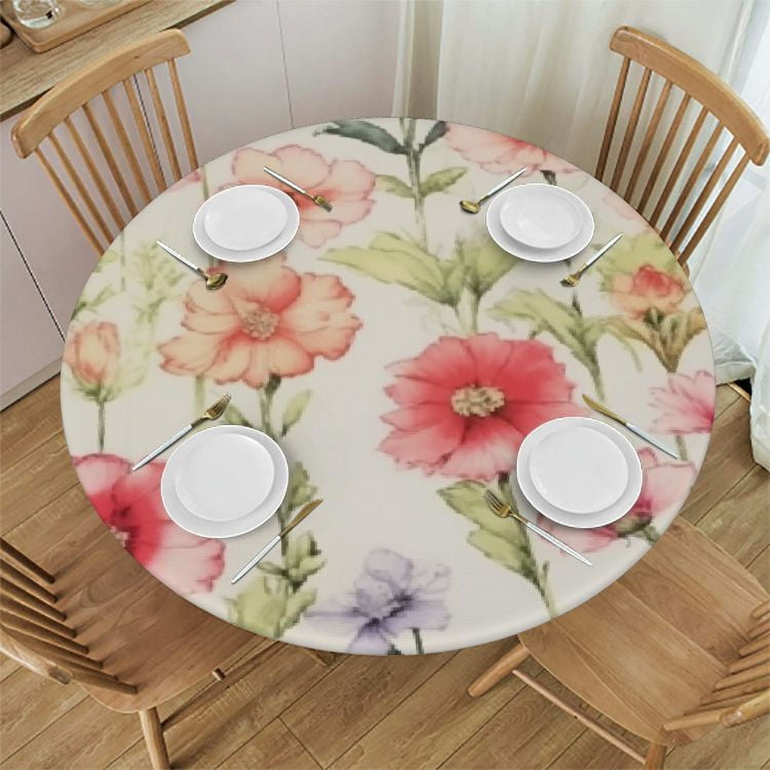 JEUXUS Spring Floral Round Table cover Watercolor Wildflower Leaf ...