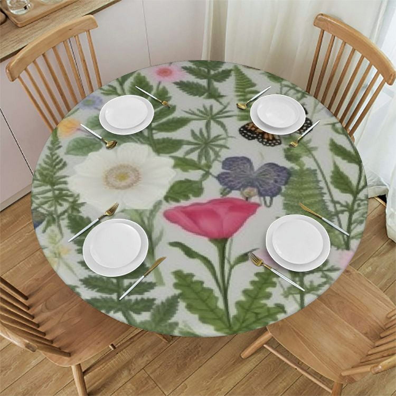 JEUXUS Spring Floral Round Tablecloth Watercolor Flower Butterfly Leaf ...