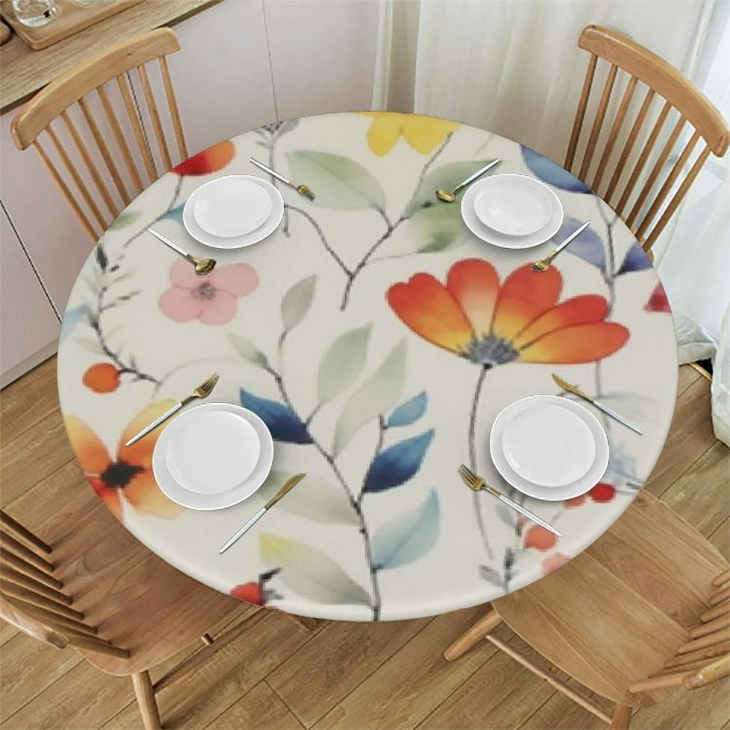 JEUXUS Spring Floral Table cover Round,Watercolor Flower Table Cloth ...