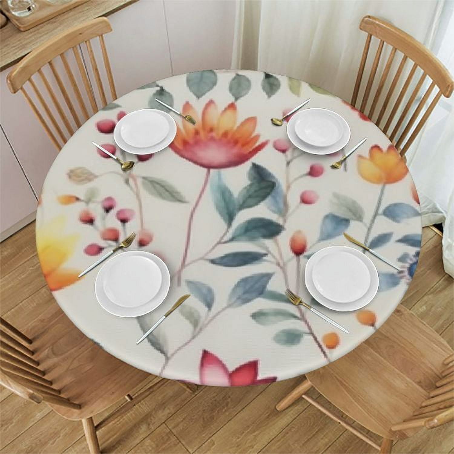 JEUXUS Spring Floral Tablecloth Round 60 Inch,Watercolor Flower Table ...